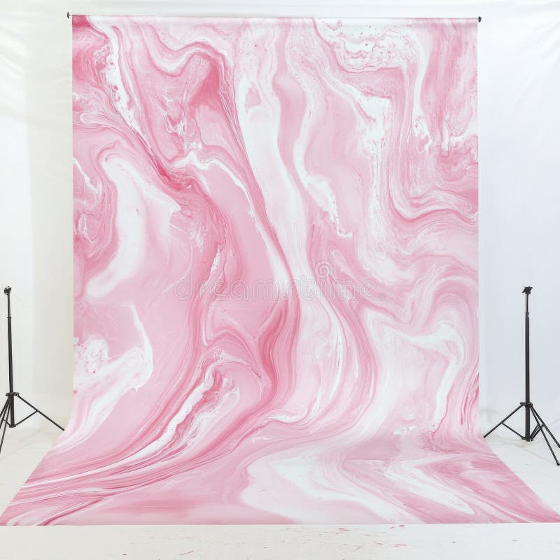 Pink Marble Backdrop in Studio Setting with Lighting Equipment Stock ...