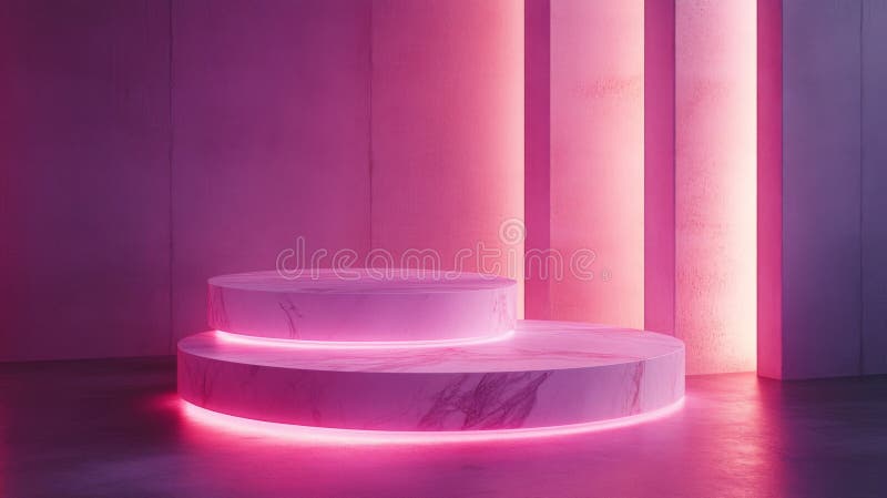 Pink Marble Display Platform Neon Lights Concrete Background Stock ...