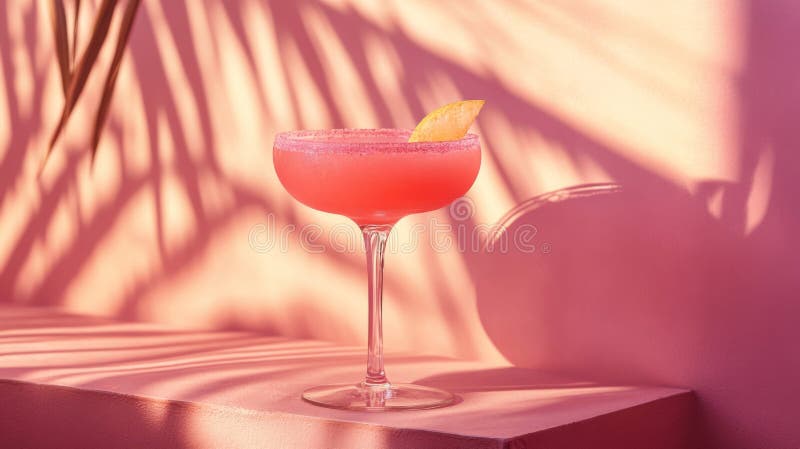 Pink Margarita Cocktail with Mango Garnish in Pink Setting Stock ...