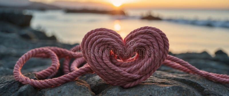Pink Mariner Rope Twisted into a Heart Shape by the Ocean Heart Formed ...
