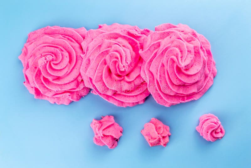 Pink Marshmallows on a Blue Background Stock Image - Image of blue ...