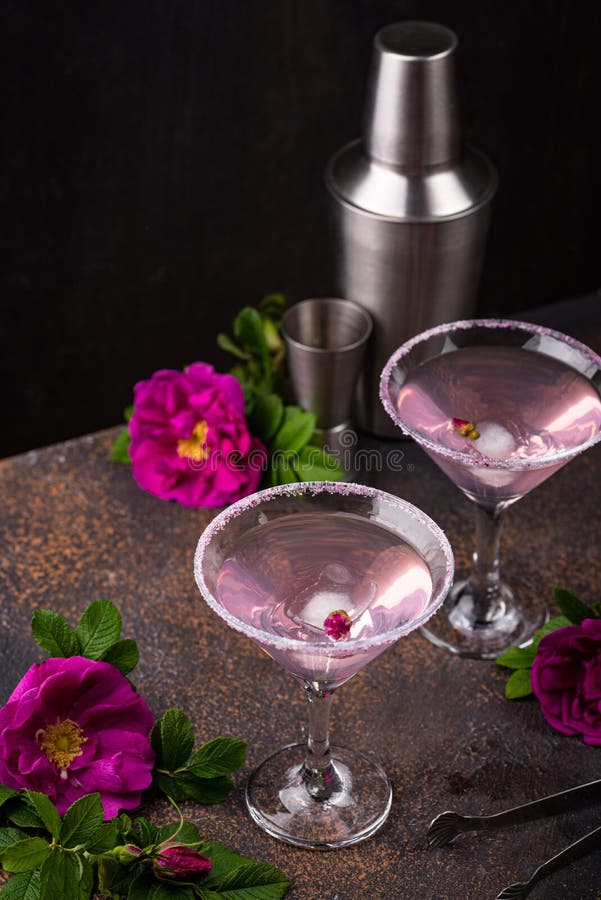 Pink Martini Cocktail with Rose Syrup Stock Image - Image of cool ...