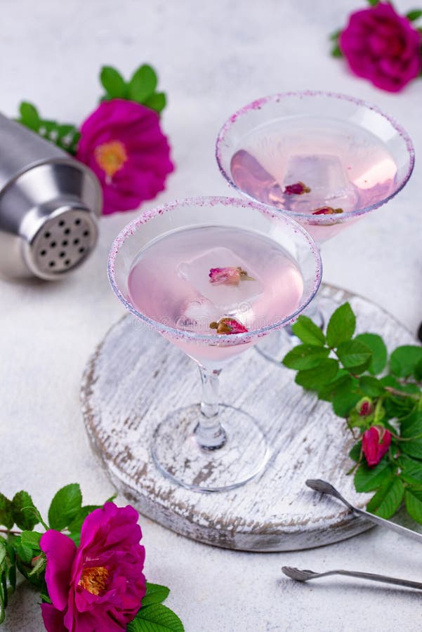 Pink Martini Cocktail with Rose Syrup Stock Photo - Image of food ...