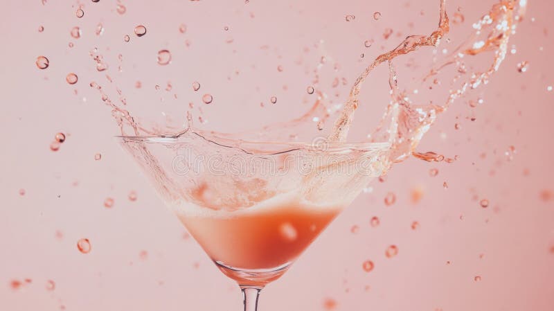 Pink Martini Cocktail Splash on a Pink Background Stock Illustration ...