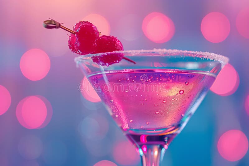 A Pink Martini Glass with a Cherry on Top Stock Photo - Image of mixed ...