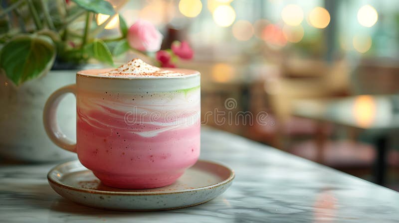 Pink Matcha Latte on a Marble Table. Generative by AI Stock ...