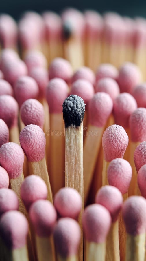 Pink Matchsticks with a Single Burning Match, Conceptually Arranged ...