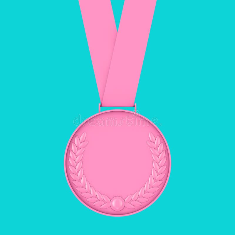 Pink Medal with Laurel Wreath in Duotone Style. 3d Rendering Stock ...