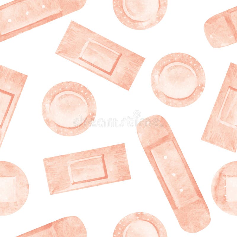 Pink Medical Plasters Watercolor Seamless Pattern Stock Illustration ...