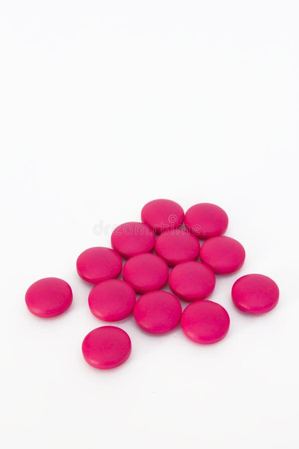 Real Pink Medicine Pill Drug Tablet Group on White Background Stock ...