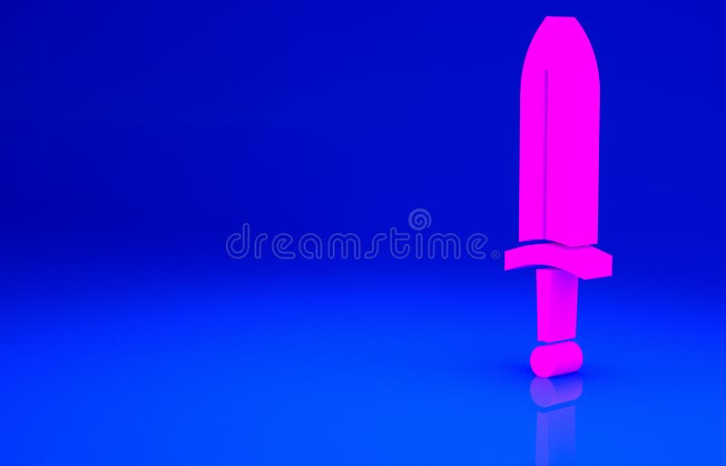 Pink Medieval Sword Icon Isolated on Blue Background. Medieval Weapon ...