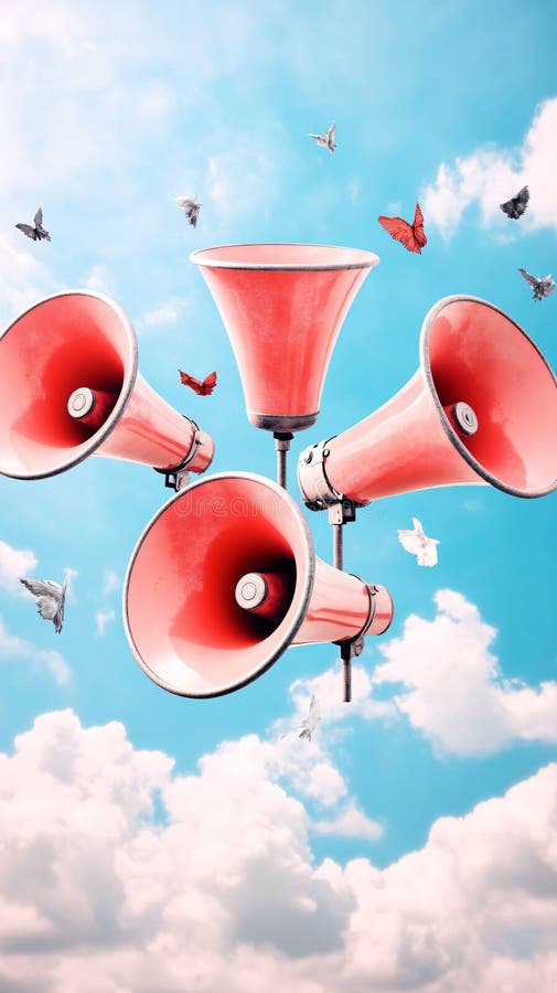 Pink Megaphones in the Sky with Butterflies - Generated Using Ai Stock ...
