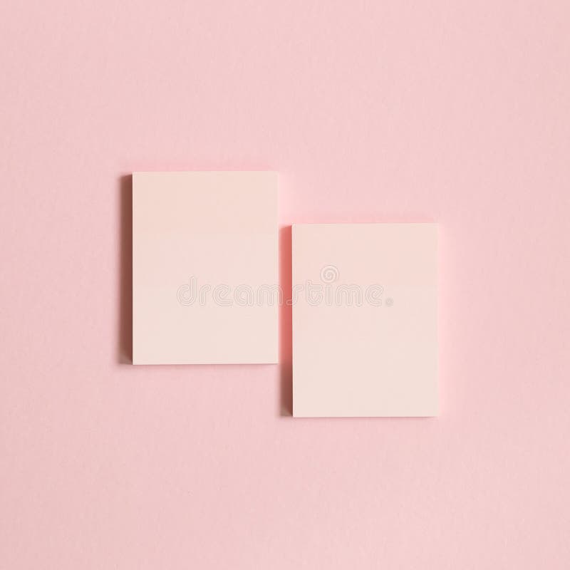 Pink Memo Paper, Sticky Notes with Colored Pencil on Blue Background ...
