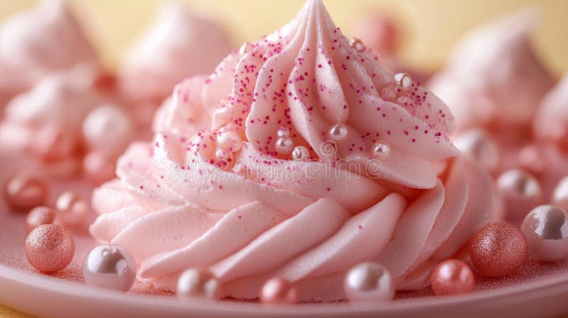 Pink Meringue with Decorative Pearls on a Plate. Stock Image - Image of ...