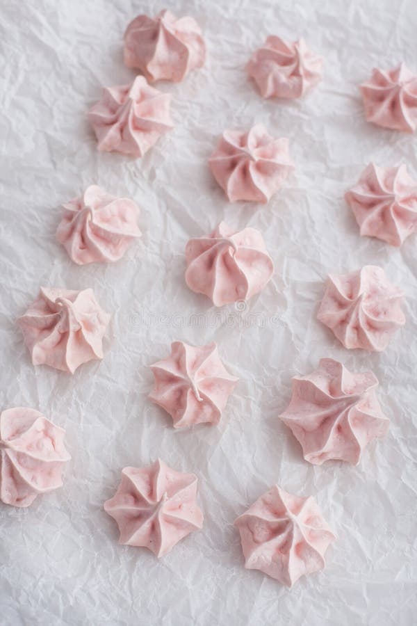 Pink Meringues on Baking Paper Stock Image - Image of party, cookie ...