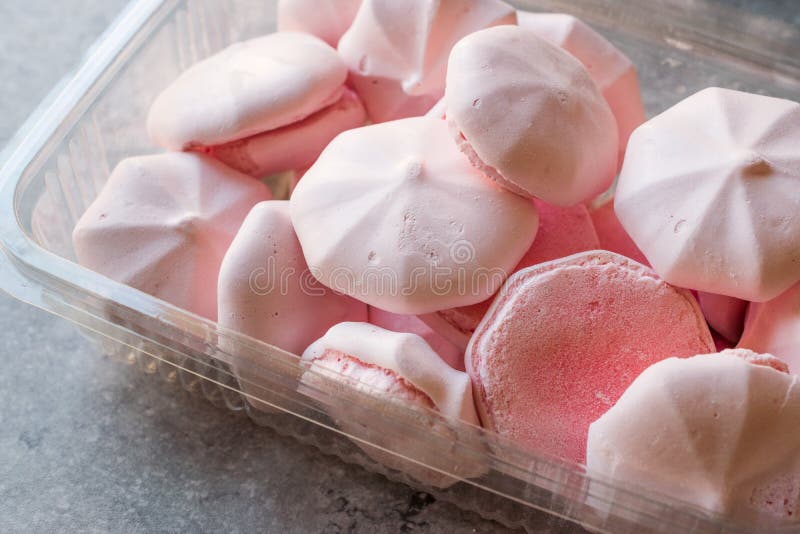Pink Meringues in Plastic Container / Box or Package. Stock Image ...