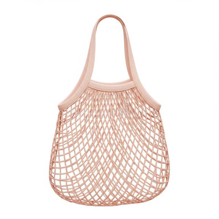 Pink Mesh String Tote Bag on White Background Stock Illustration ...