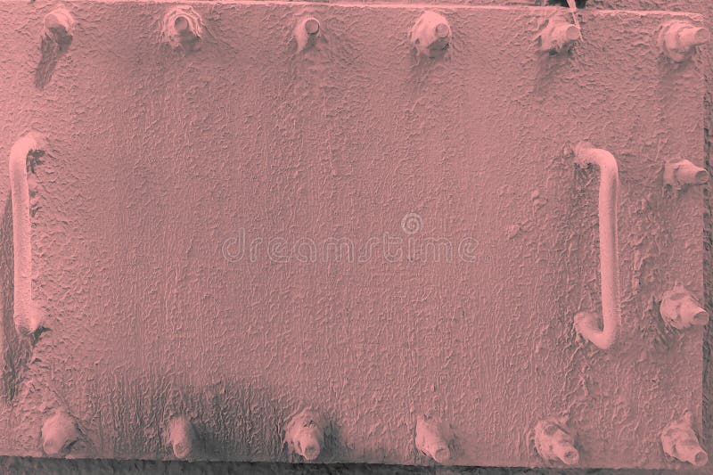 A Pink Metal Hatch with Two Rectangular Handles is Bolted Around the ...