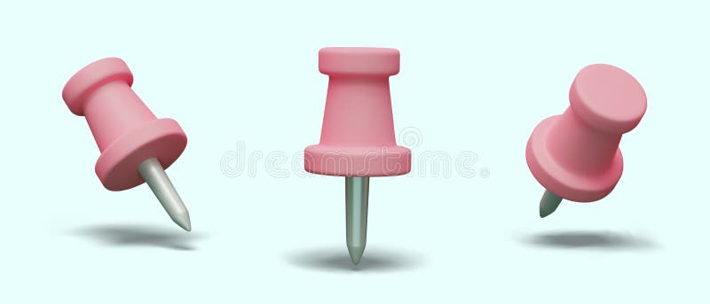 Pink Metal Push Pin with Plastic Top. Realistic Device for Attaching ...