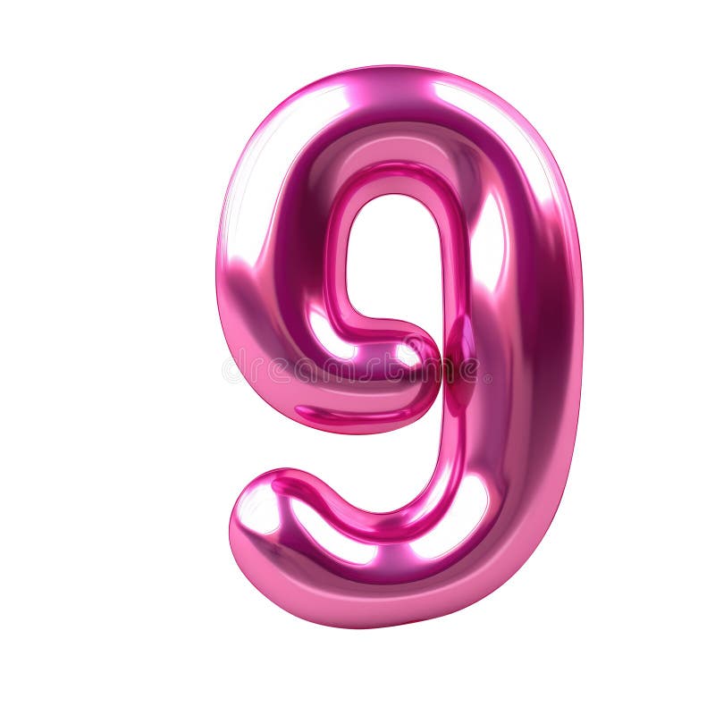 Pink Metallic Number 9 Balloon Realistic 3D on White Background ...