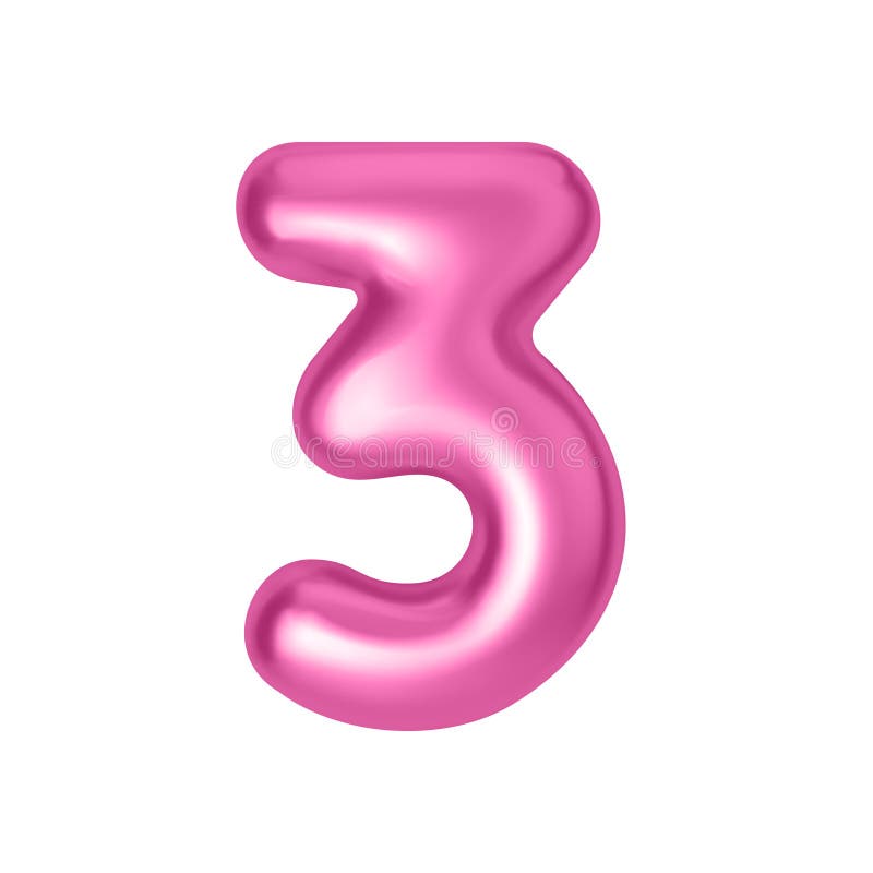 Pink Metallic Number 3. Foil and Latex Balloon Number Three in 3d Style ...