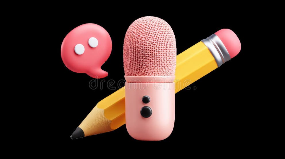Pink Microphone, Pencil and Speech Bubble Representing Speech To Text ...