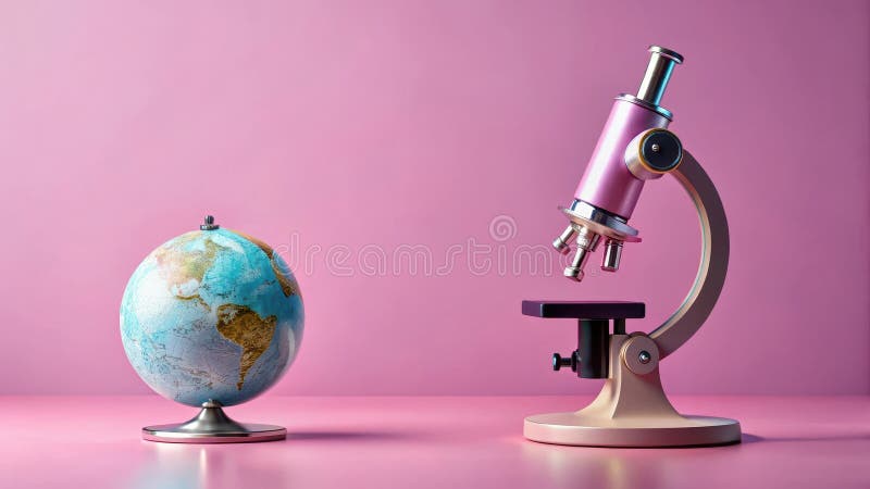 A Pink Microscope and a Globe Symbolically Represent Global Scientific ...