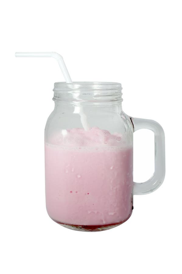 Pink milk in glass mug stock photo. Image of pink, liquid - 73200998