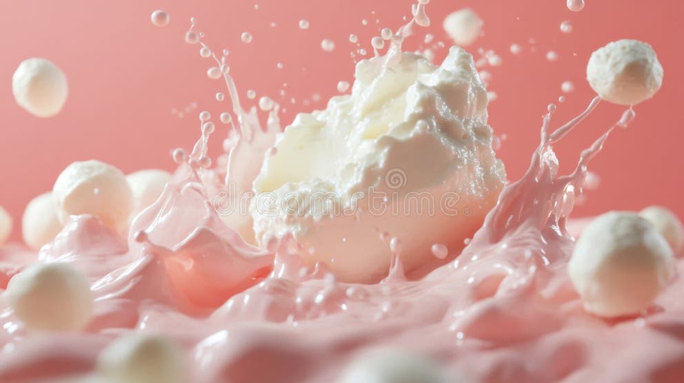 Pink Milk Splash with White Marshmallows Stock Illustration ...