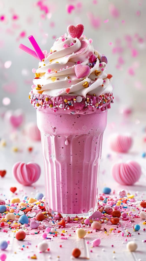 A Pink Milkshake with Sprinkles and Confetti Stock Photo - Image of ...