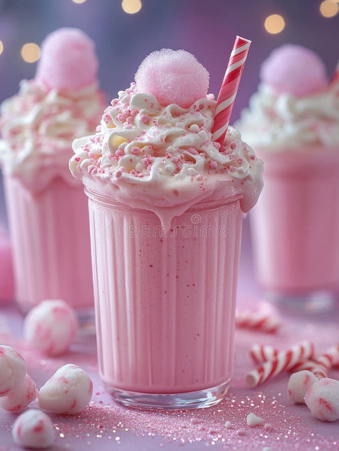 Pink Milkshake with Whipped Cream and Candy Topping Stock Photo - Image ...