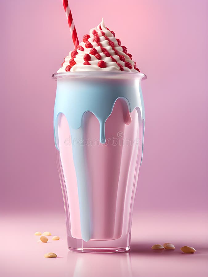 A Pink Milkshake with Whipped Cream and Strawberries Stock Illustration ...