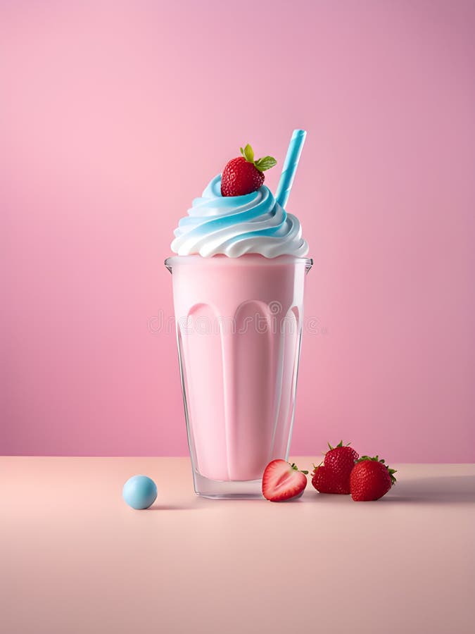 A Pink Milkshake with Whipped Cream and Strawberries Stock Illustration ...