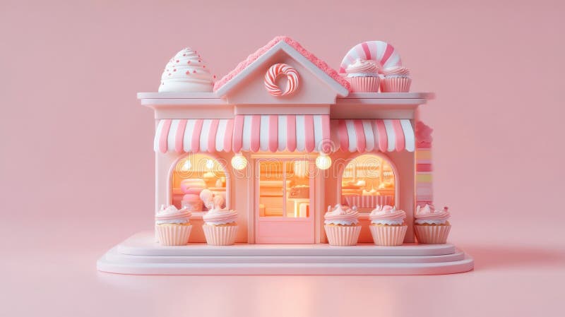 Pink Miniature Bakery with Cupcakes and Candy Stock Illustration ...