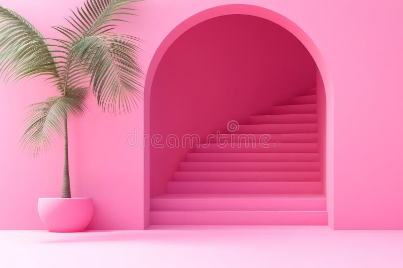 Pink Minimalist Interior Design Illustration with Steps Generated Using ...