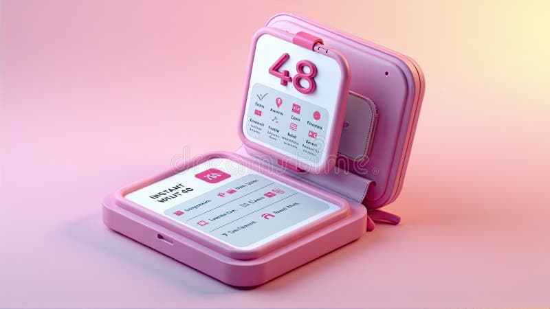 Pink Mobile App Interface with 48 Number Stock Illustration ...