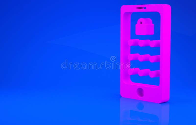 Pink Mobile Phone and Graphic Password Protection Icon Isolated on Blue ...
