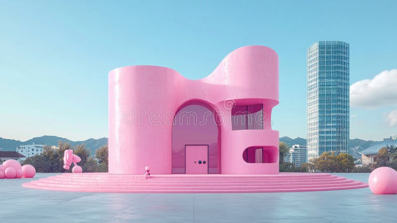 Pink Modern Building with Unique Design Stock Illustration ...