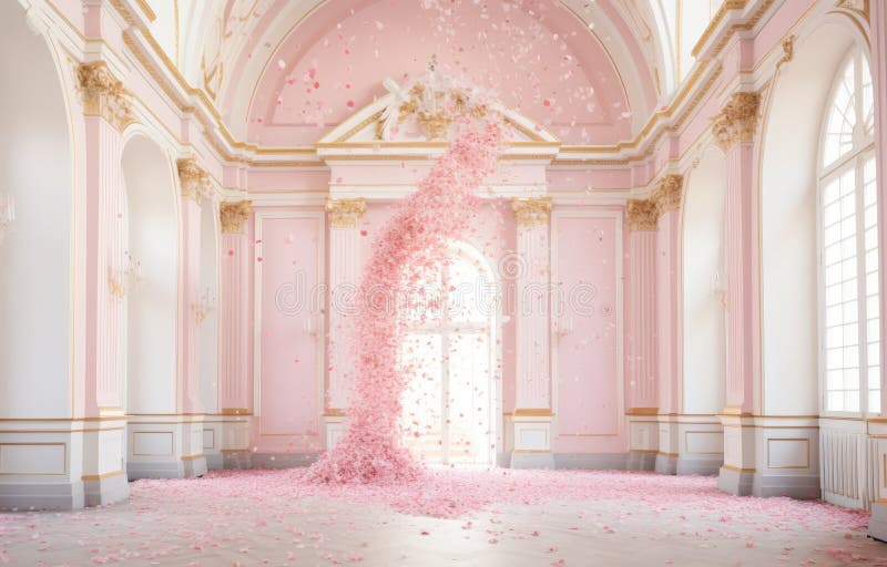 Pink Modern Classical Style White Hall and Luxury Arch Door Background ...