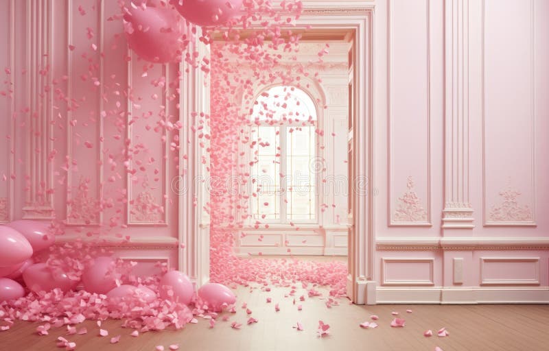 Pink Modern Classical Style White Hall and Luxury Arch Door Background ...