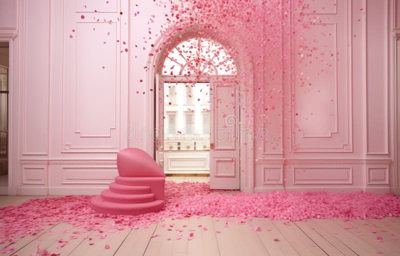 Pink Modern Classical Style White Hall and Luxury Arch Door Background ...