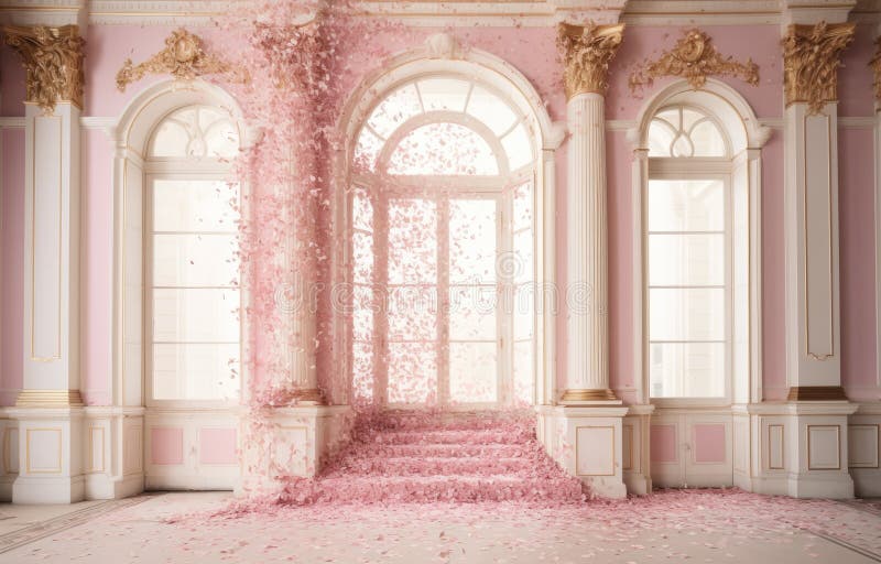 Pink Modern Classical Style White Hall and Luxury Arch Door Background ...