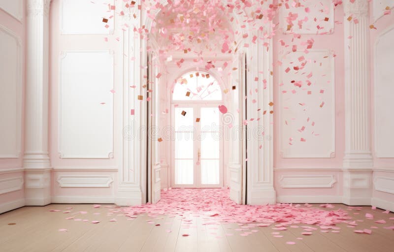 Pink Modern Classical Style White Hall and Luxury Arch Door Background ...