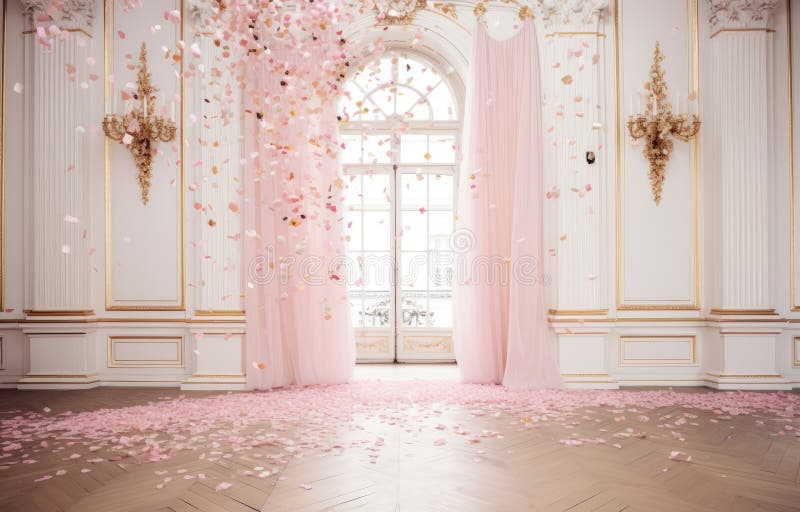 Pink Modern Classical Style White Hall and Luxury Arch Door Background ...
