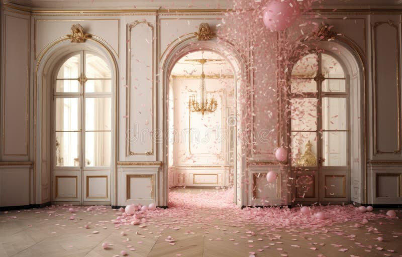Pink Modern Classical Style White Hall and Luxury Arch Door Background ...