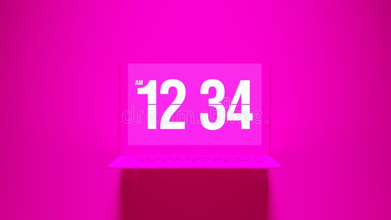 Pink Modern Digital Laptop Clock Stock Illustration - Illustration of ...
