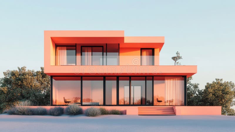 A Pink Modern House Architectural Model is Shown in a Studio Setting ...