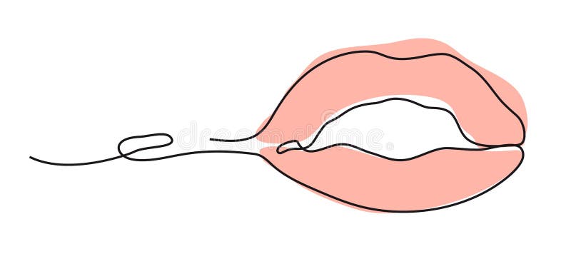 Pink, Modern Lips are One Line. Continuous Pattern, Feminine Makeup ...