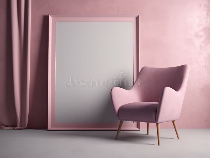 Pink Modern Stylish Room with Frame and Sofa. Generative AI Stock ...
