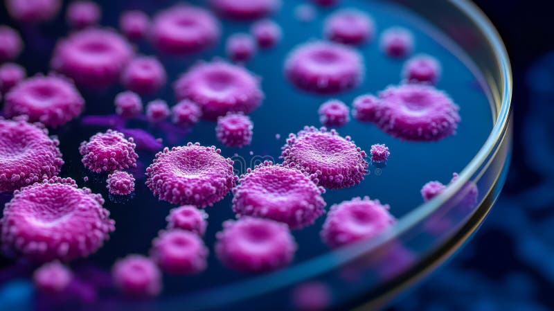 Pink Mold Colonies Growing in Petri Dish on Blue Medium in Laboratory ...